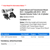 Engine Mount and Transmission Mount Kit 3 - Compatible with 2013 - 2014 ...