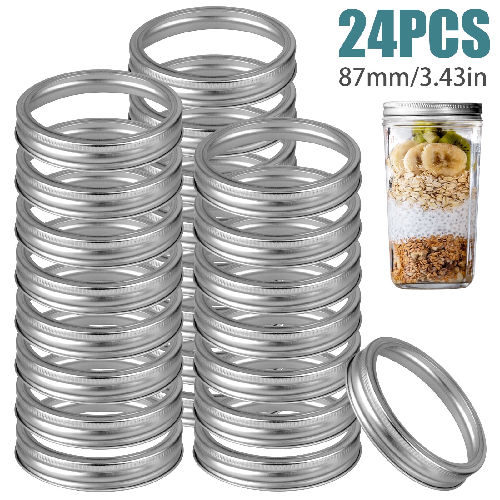 TSV 24pcs Mason Jar Replacement Metal Rings, 86mm Wide Mouth Rustproof ...