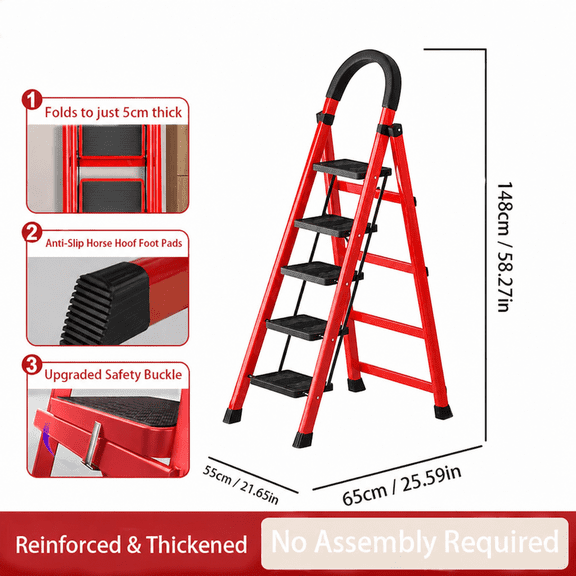Heavy-duty 3-step folding ladder, 330-pound high-load capacity ...