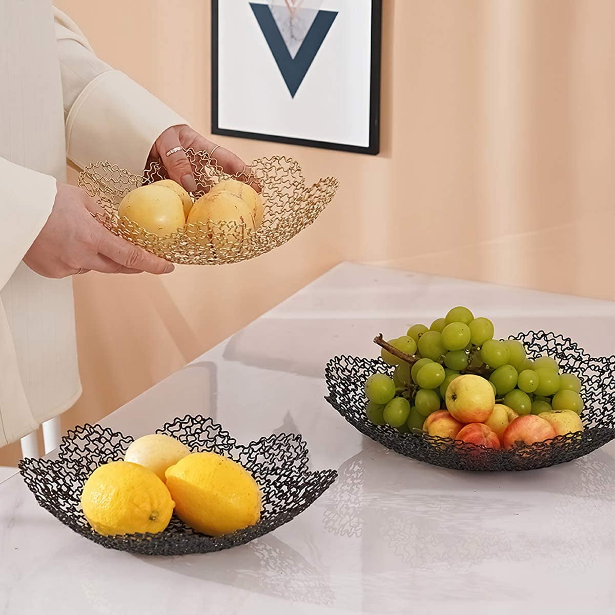 Gold Vegetable Fruit Bowl for Kitchen Counter, Table Centerpieces for ...