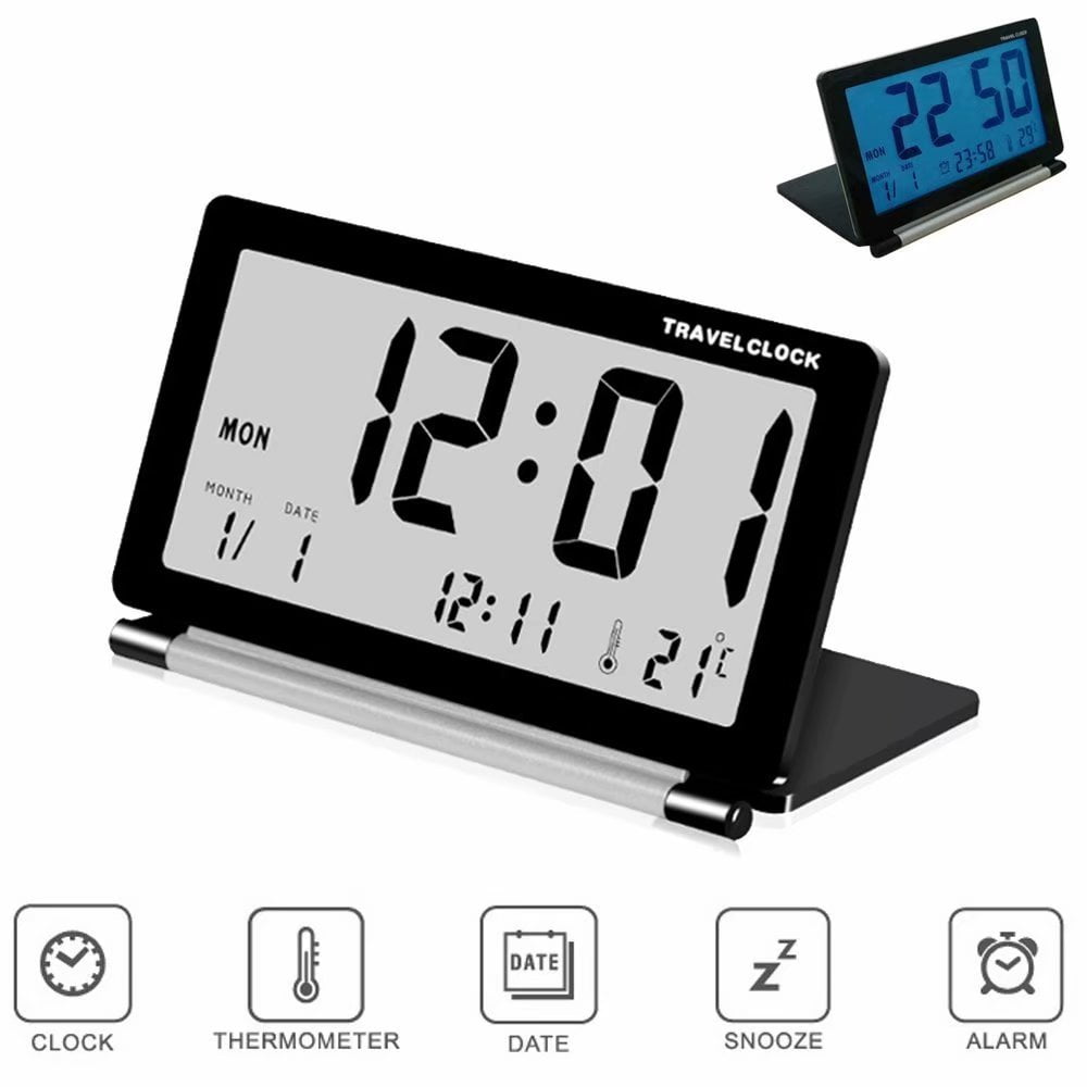 Digital Travel Clock with Blue Backlight Battery Operated Calendar ...
