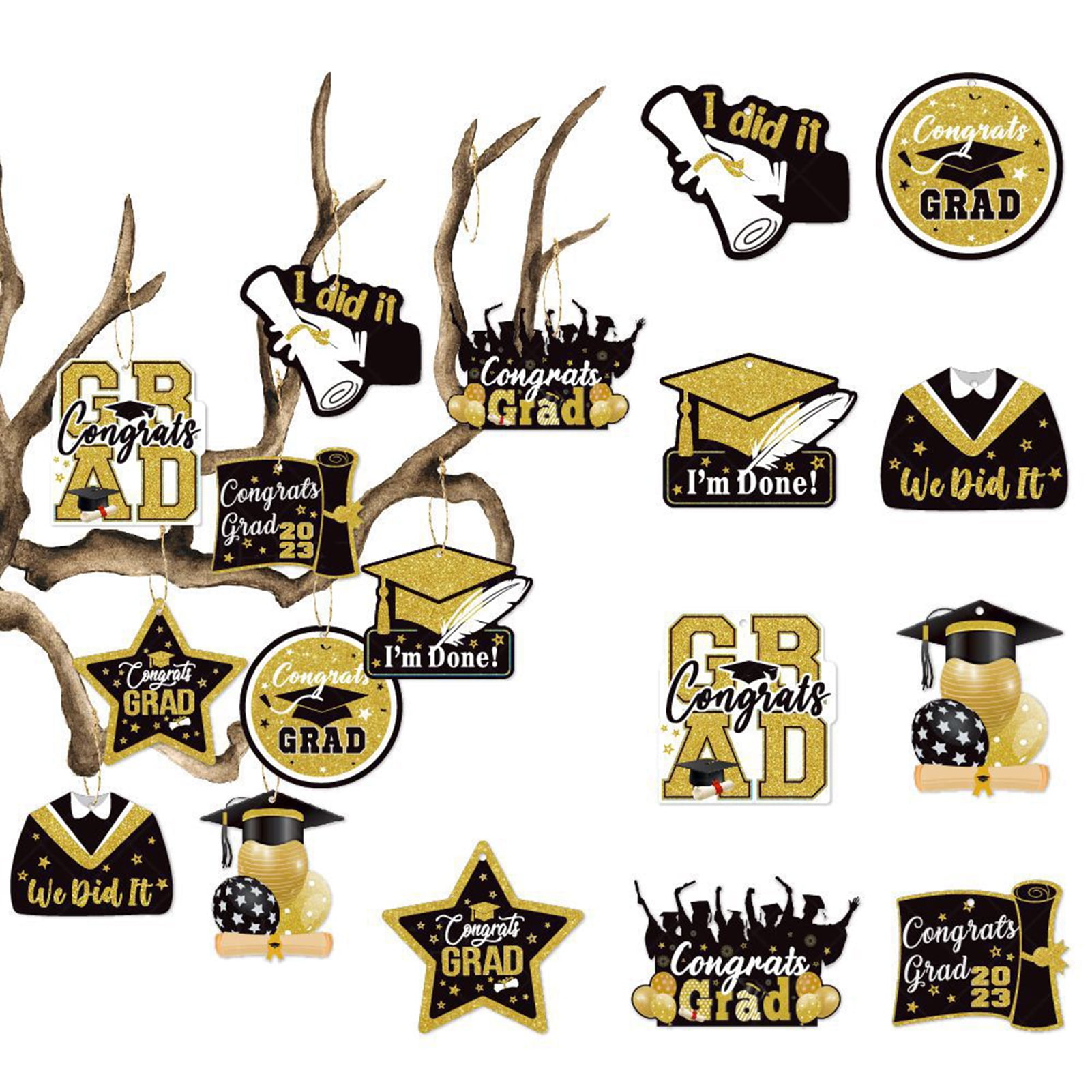 Hesroicy 9Pcs Glitter Graduation Pendants with Letters and Shapes ...