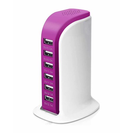 USB Tower Power Adapter 6-Port Smart IC Tech Charging Station with ...