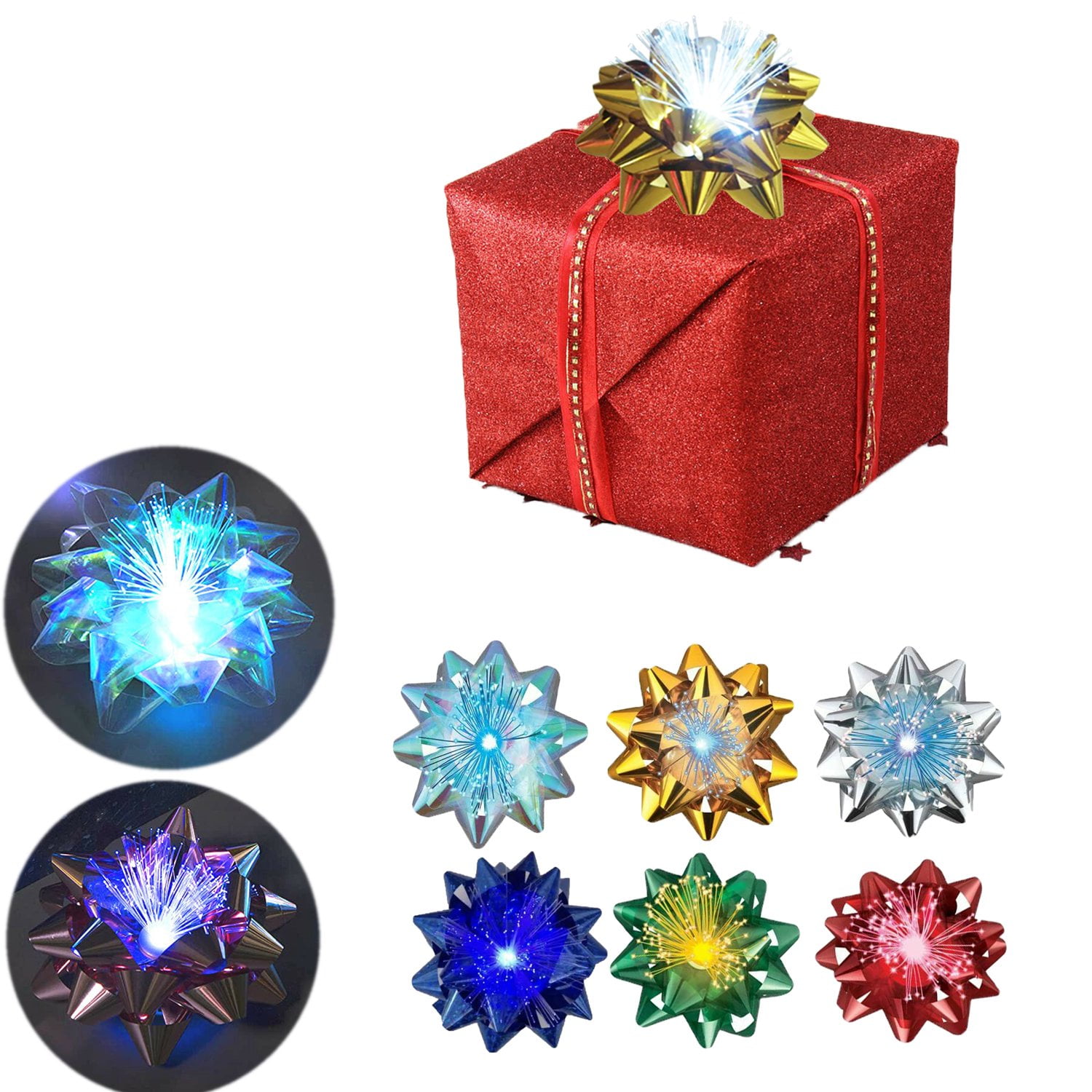 Light up Holiday Gift Bow Assortment Glowing Bows Sparkly Red, Blue ...