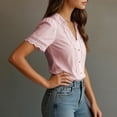 Conairie Lapel Collar T Shirts for Women Short Sleeve Solid Color ...