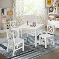 Curipeer Nesting Design Kids Table and Chair Set with 4 Square Storage Stools (Natural / White ...