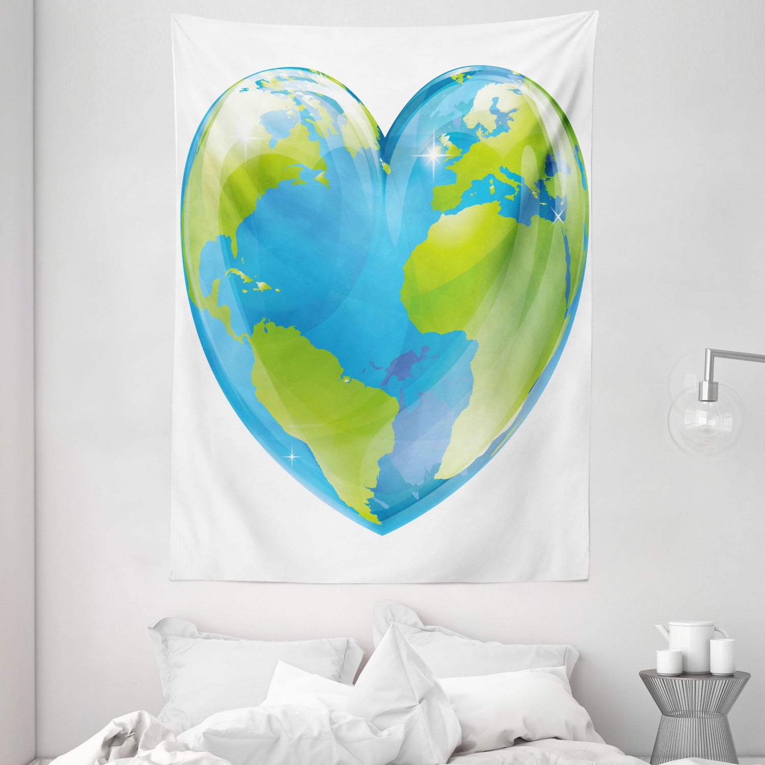 Earth Tapestry, Vibrant Globe of Earth in Heart Shape Love The World ...