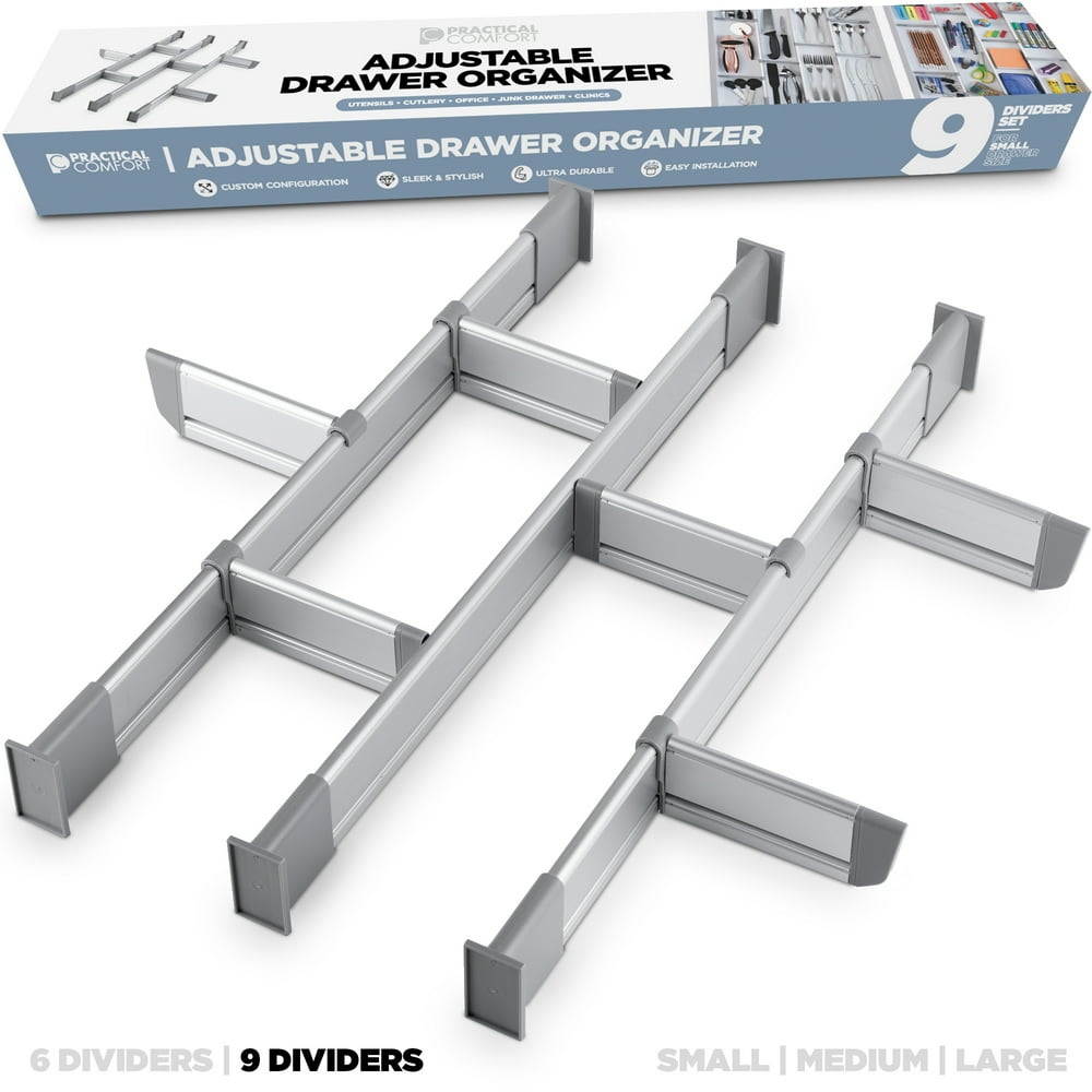 Practical Comfort Adjustable Drawer Organizer, Medium 17.5"- 19.7", 9 ...