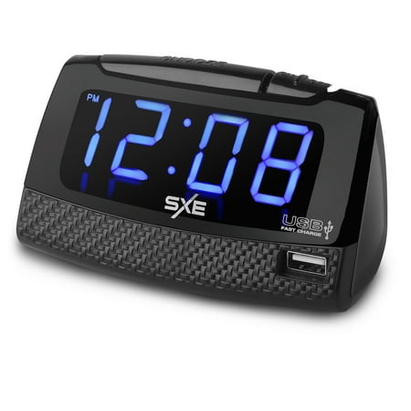 SXE86034 1" BLUE LED ALARM CLOCK W/2A USB - Walmart.com - Walmart.com