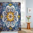 Bathroom Shower Curtain Retro Blue Yellow Pattern Seamless Waterproof ...