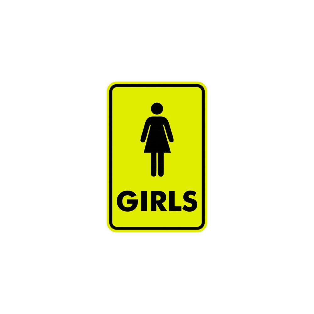 Portrait Round Girls Restroom Sign (Yellow / Black) - Small 4" x 6 ...