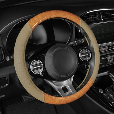 BDK Dark Wood Grain Steering Wheel Cover for Car, SUV, Van, Premium Syn ...