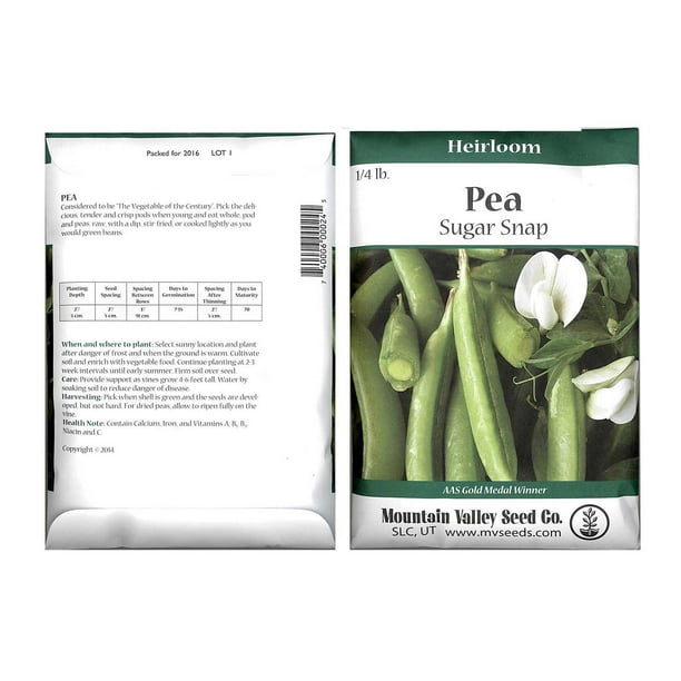 Snap Pea Seeds - Sugar Snap Variety - 4 Oz Seed Packet - Heirloom, Non ...