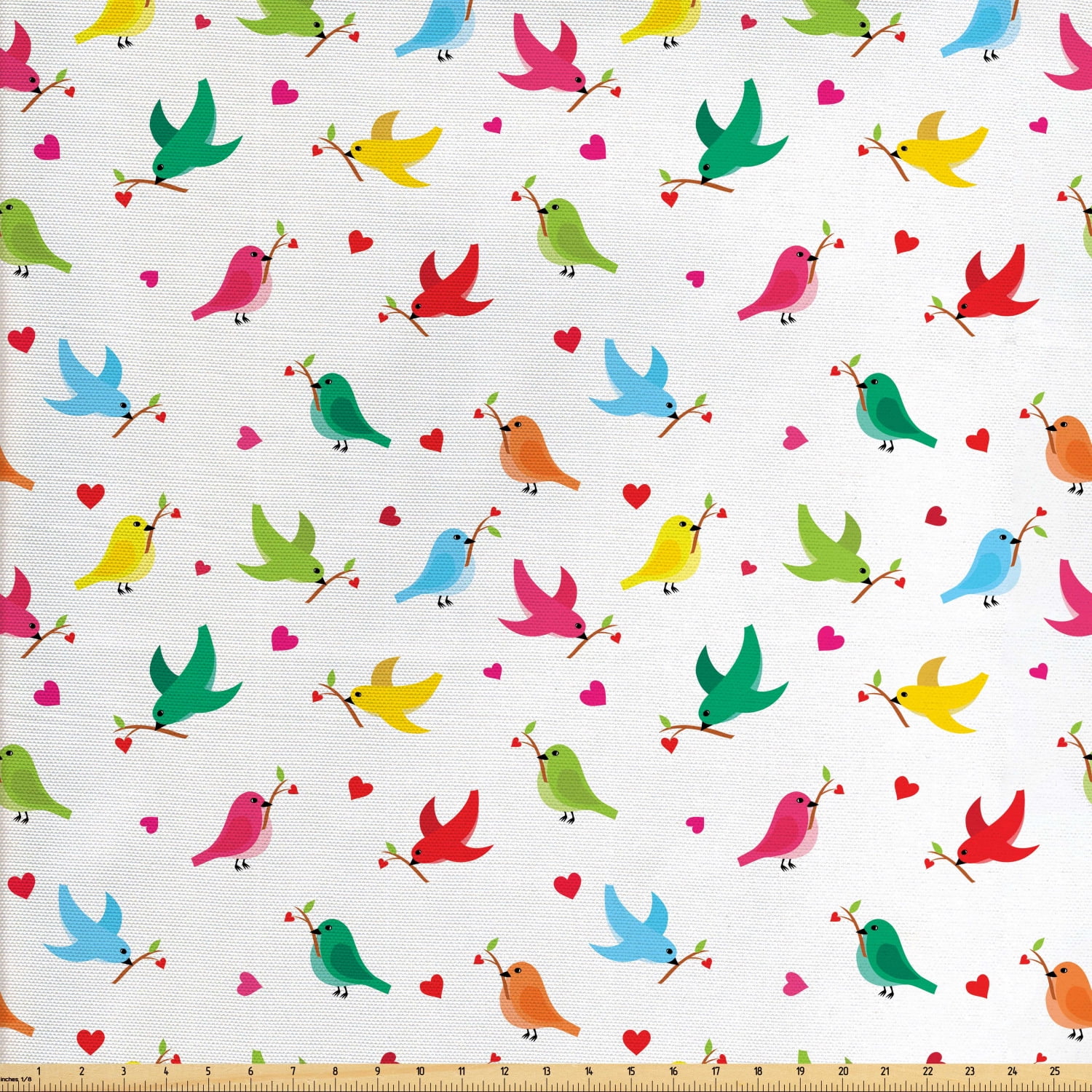 Birds Upholstery Fabric by the Yard, Pattern with Flying Birds Carrying ...