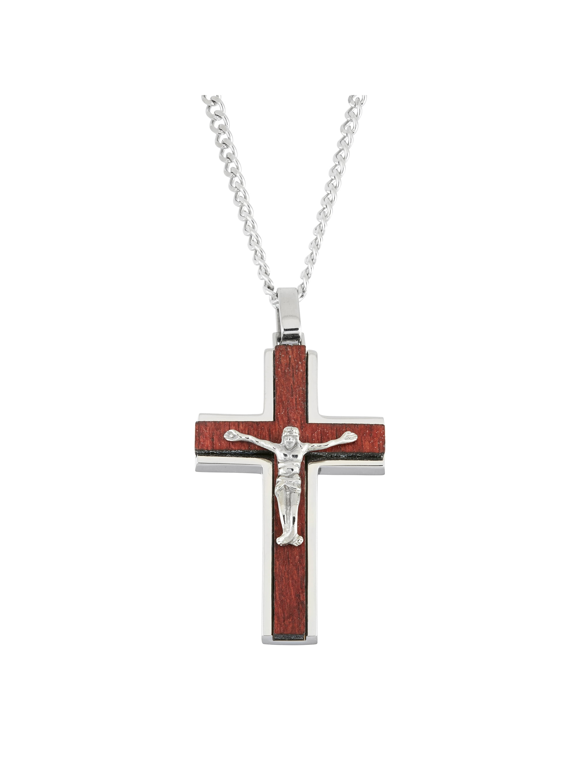 Men's 316L Stainless Steel Wood Crucifix Cross Pendant, 24" - Walmart.com