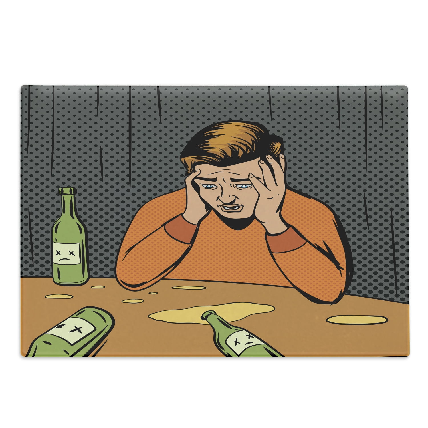 Comic Cutting Board, Alcohol Themed Illustration with Drunk Man and ...
