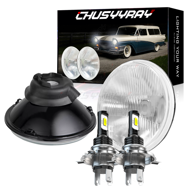 H6024 Head Light Glass Housing Lamp Classic Chrome 7" Round LED ...