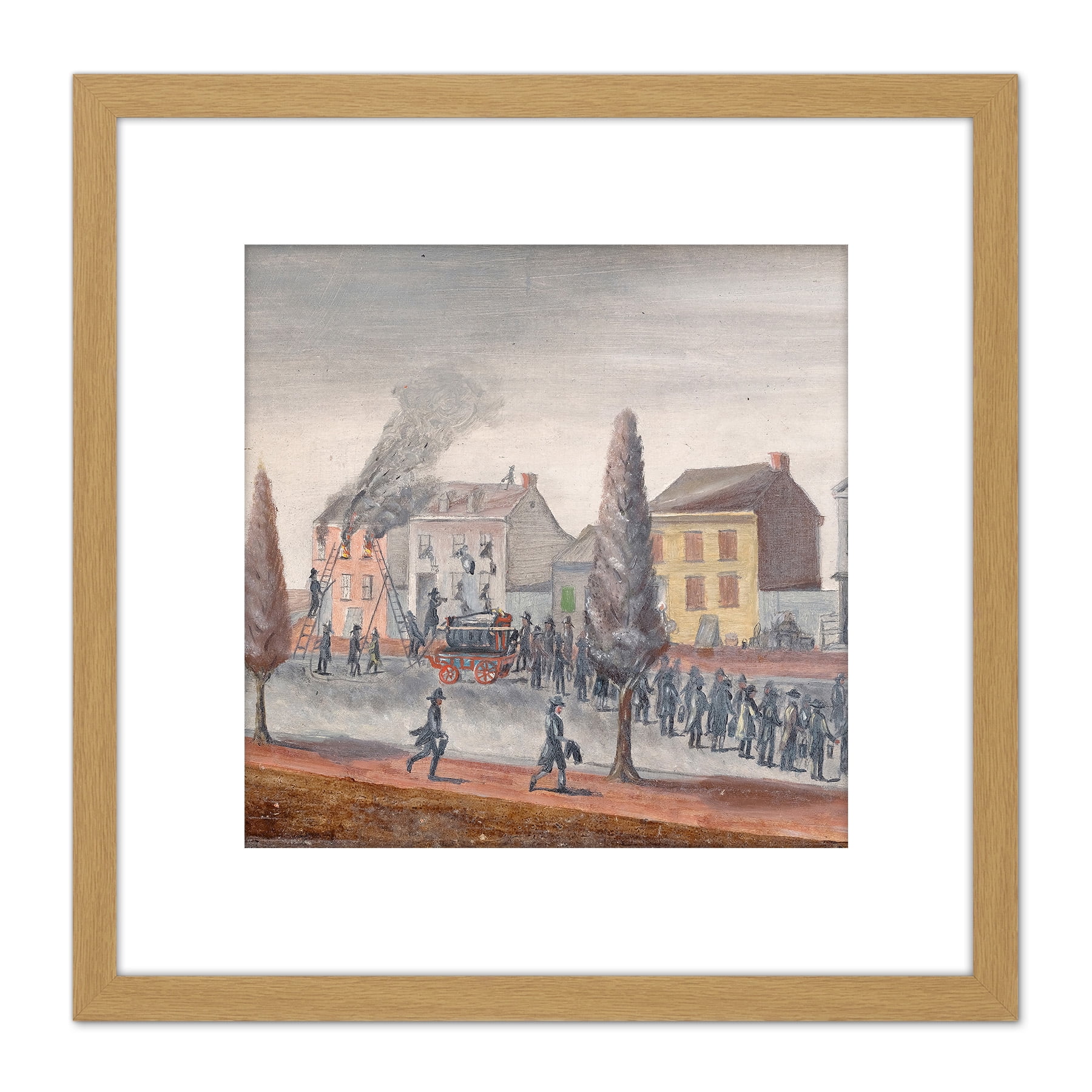 Chappel New York Fighting A Fire 1870 Painting 8X8 Inch Square Wooden ...