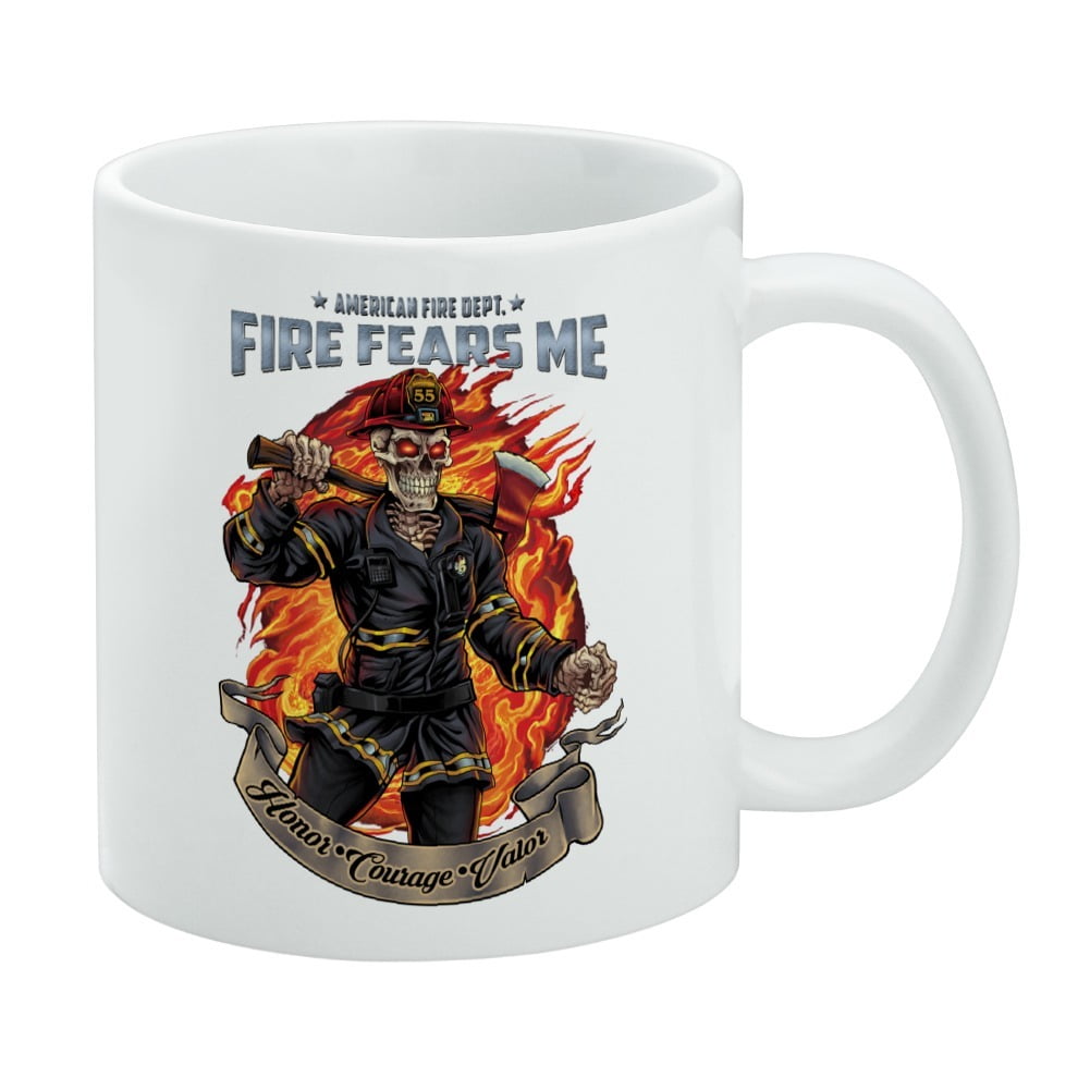 American Fire Department Firefighter Skeleton Fears Me White Mug ...