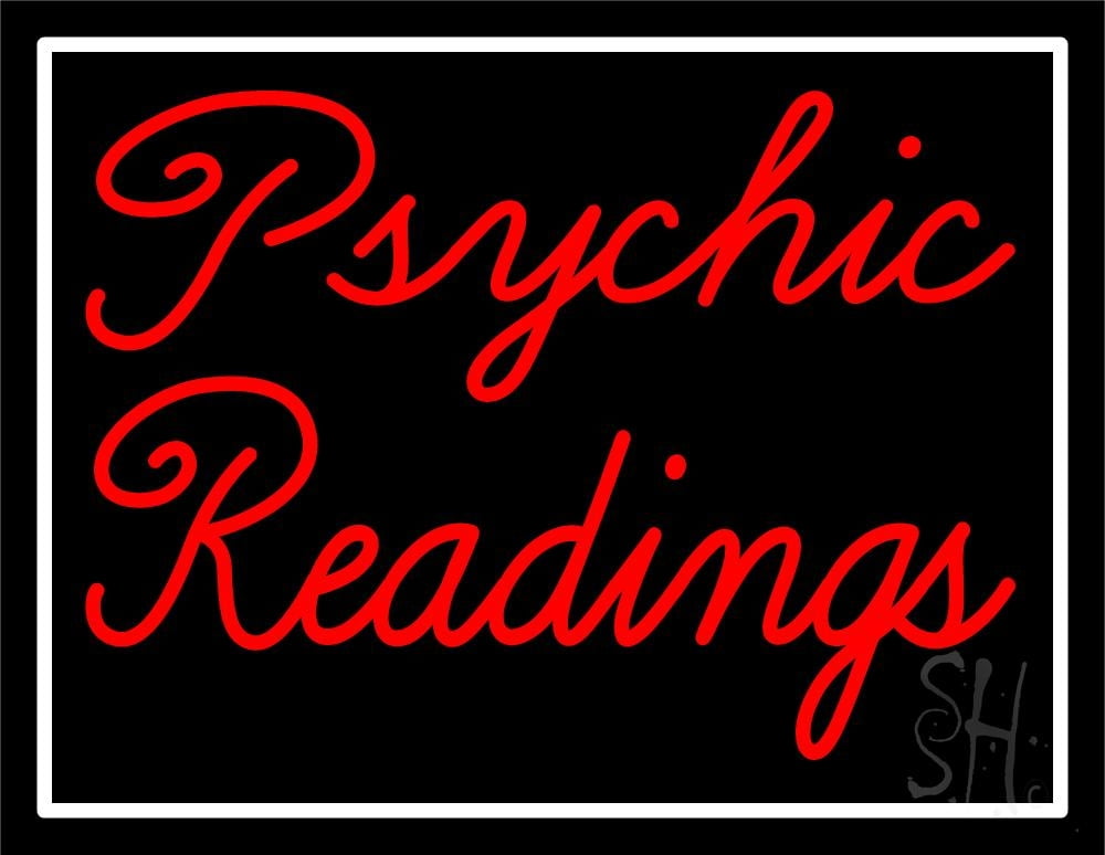 Red Cursive Psychic Readings With White Border LED Neon Sign 24" Tall x ...