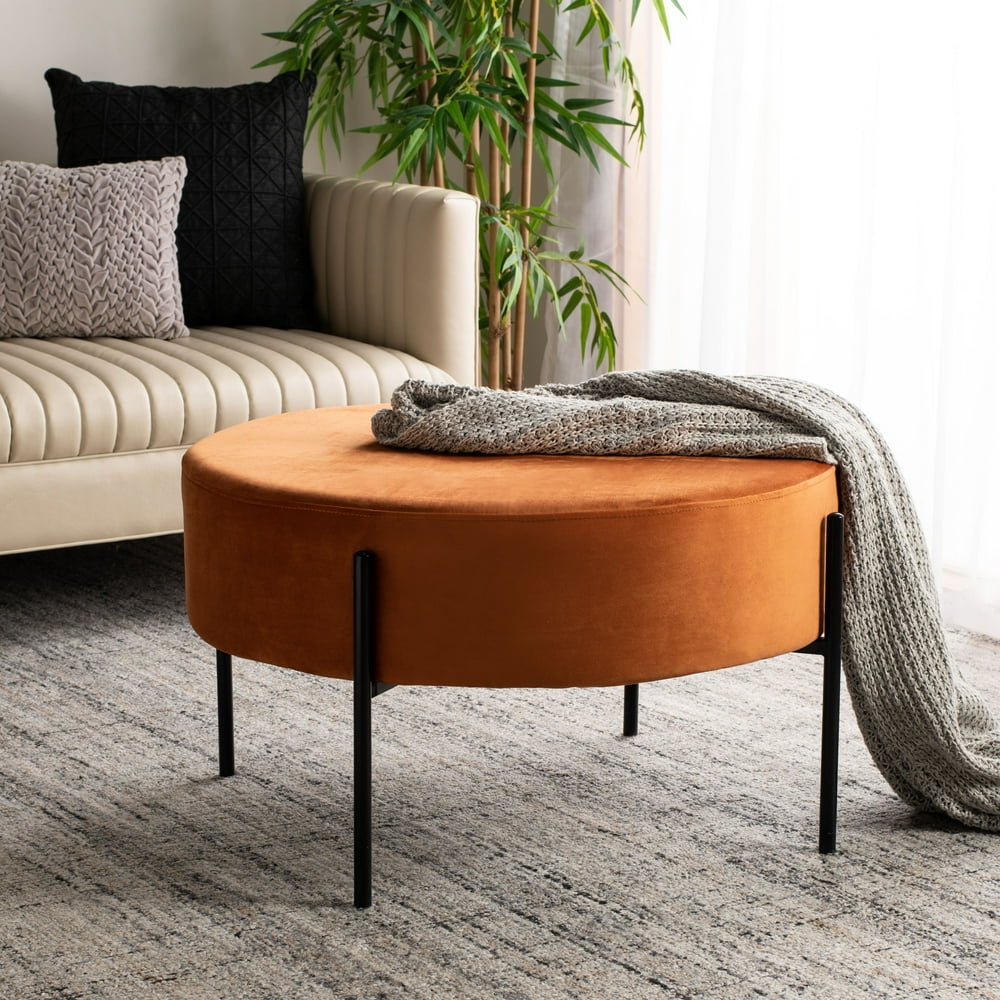 Safavieh Lisbon Modern Glam Round Cocktail Ottoman Sienna Walmart