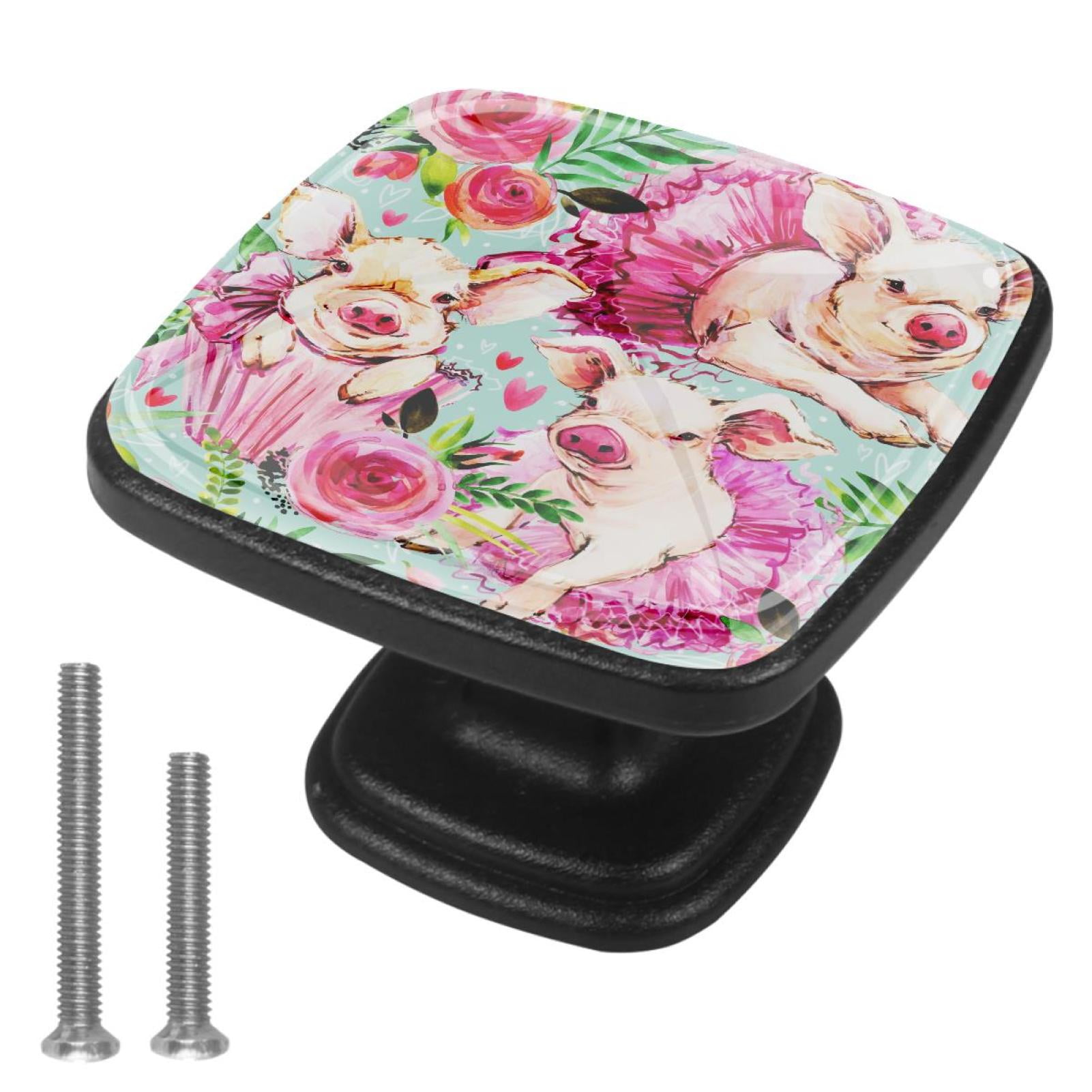 4 Pcs Cabinet Handle Drawer Pulls Pig Animal Knobs with Screws Square ...