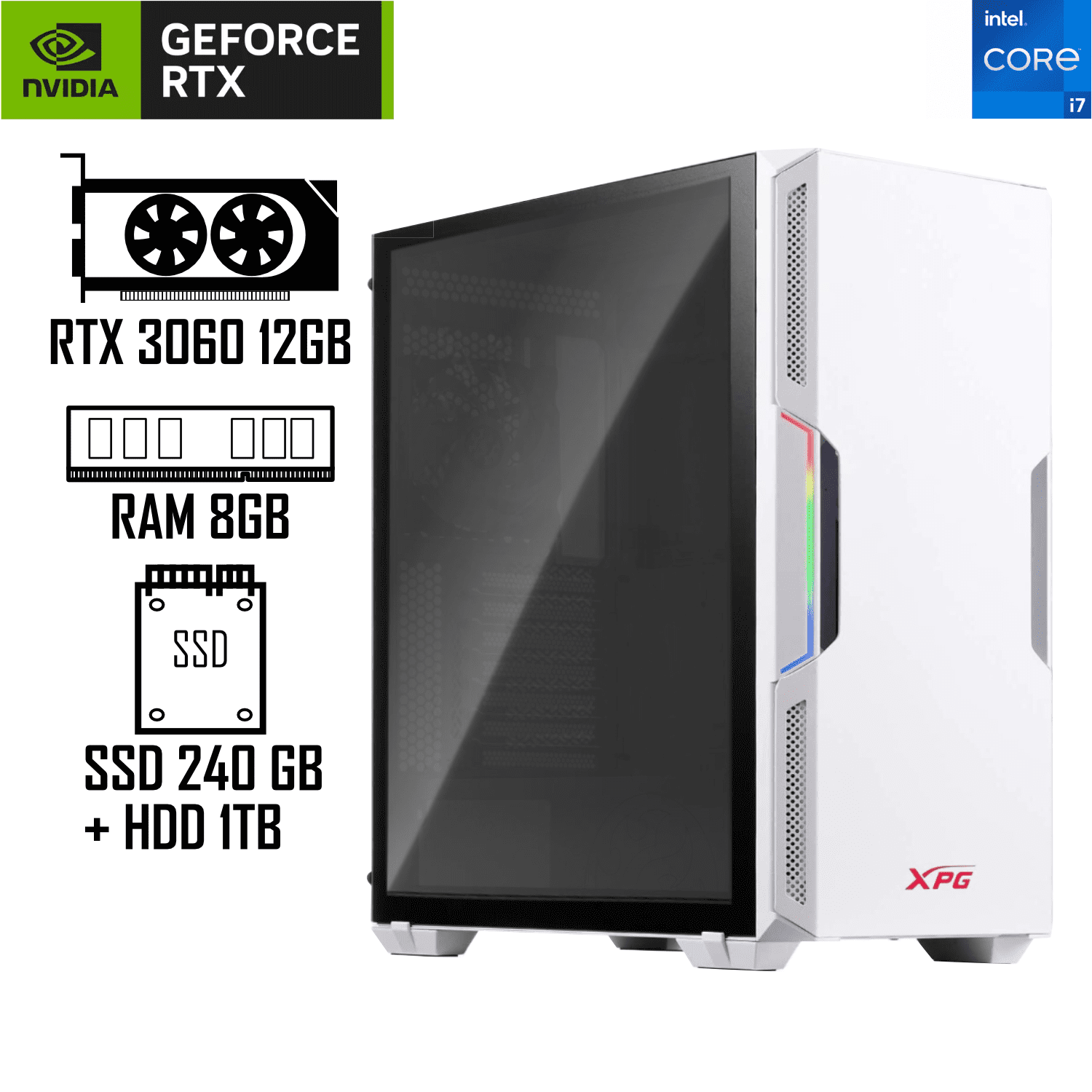 PC gamer Intel core i7 12700F Super Tienda 8GB RAM SSD 240GB Disco duro ...
