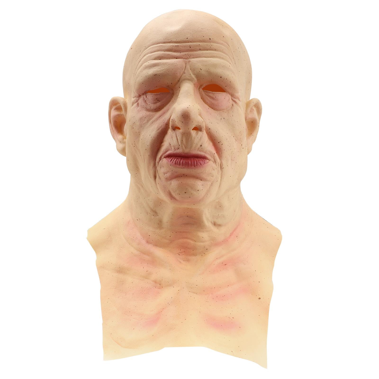 Halloween Headgear Old Man Face Cover Realistic Human Horror Wig ...