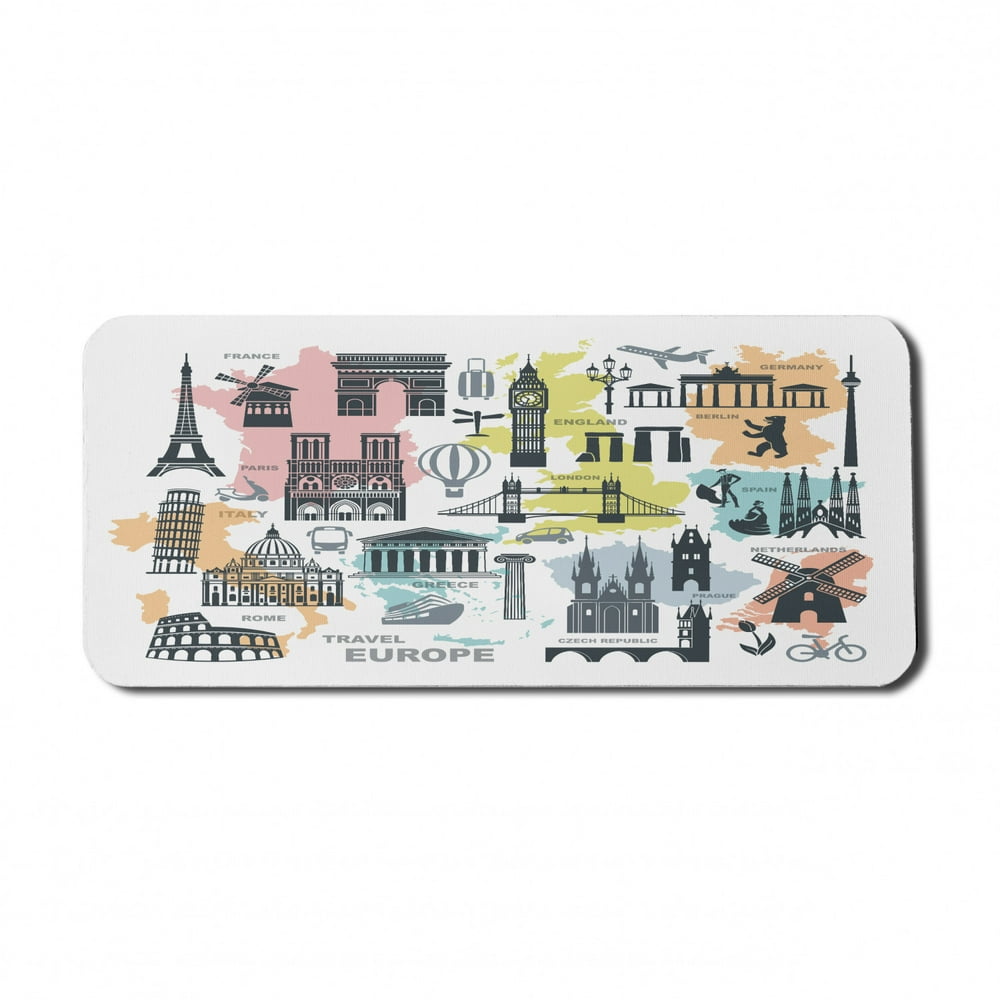 Travel Computer Mouse Pad, Travel Europe Themed Landmark Silhouettes ...