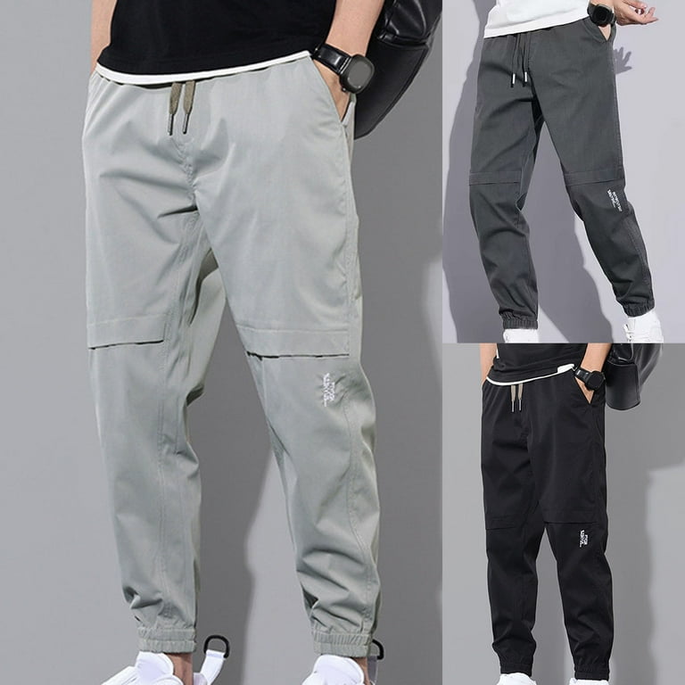 Fusipu Men Pants Solid Color Elastic Waist Drawstring Ankle Fusipu Men Pants Solid Color Elastic Waist Drawstring Ankle