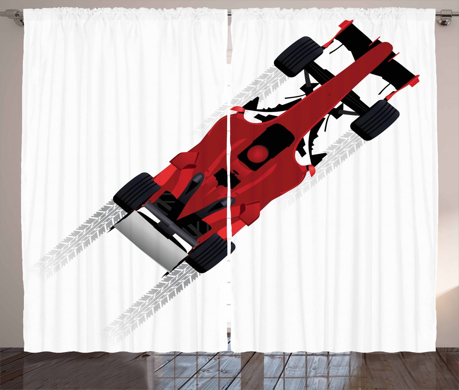Cars Curtains 2 Panels Set, Formula Car on Speedway Championship Fast ...