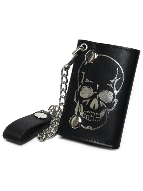 Leatherboss Genuine Leather Men Motorcycle Trifold Wallet Chain Biker ...