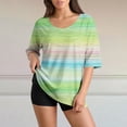 Casual Short Sleeve Blouses for Women, Loose Fit Striped Gradient Print ...