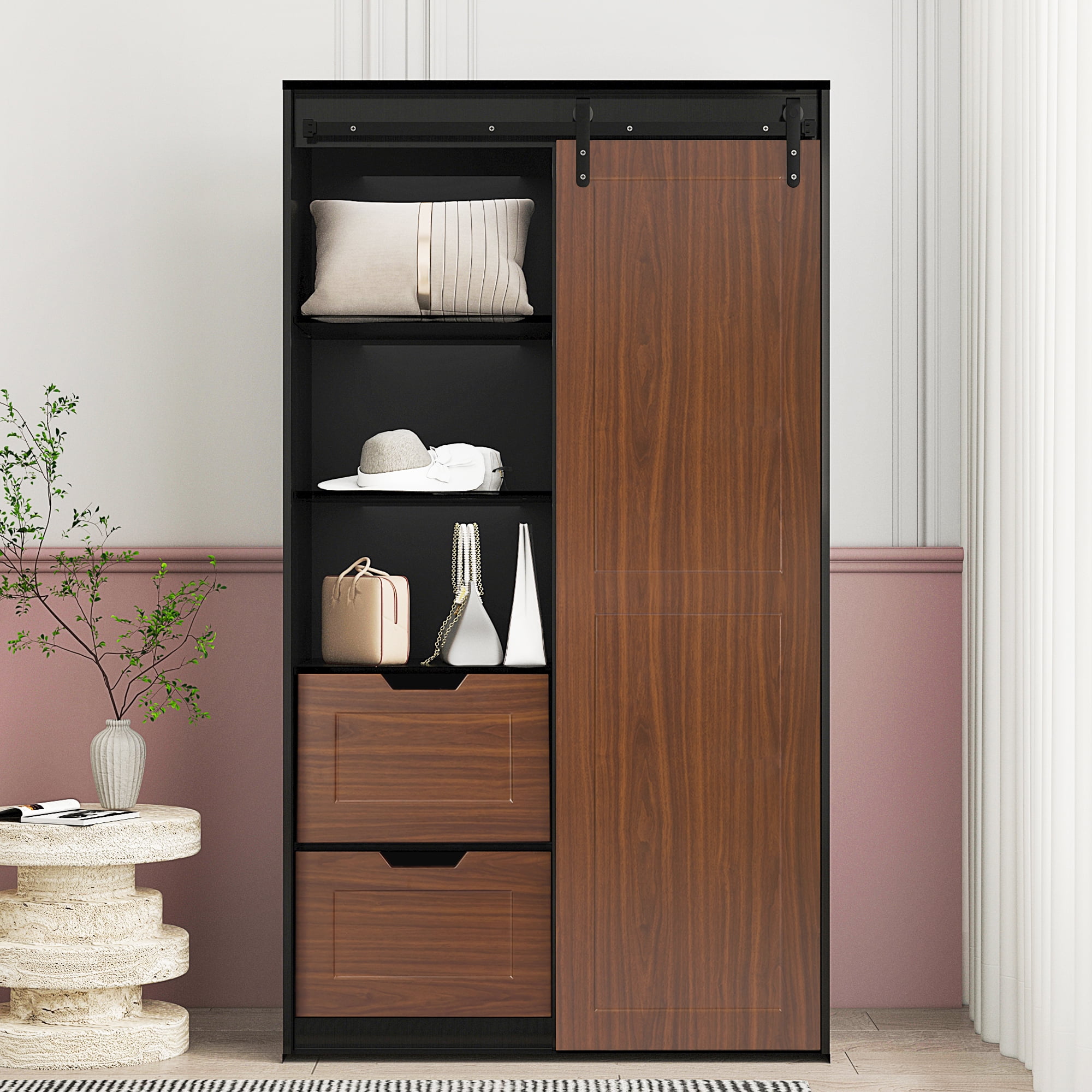 Sesslife Wood Storage Wardrobe Cabinet, 71''H Wardrobe Armoire Closet ...