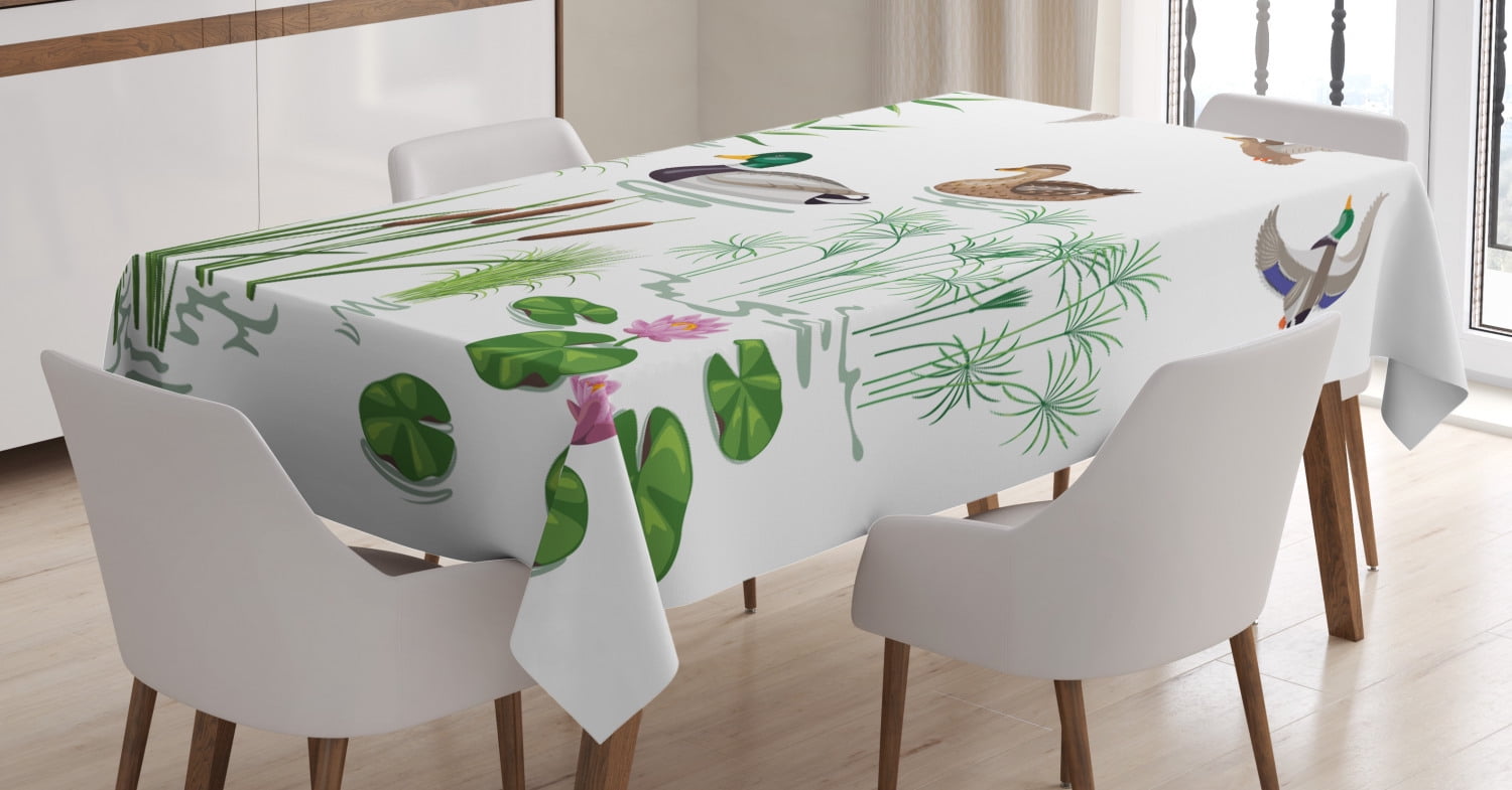 Ambesonne Duck Tablecloth Rectangular Table Cover, Lake Animals Plants ...