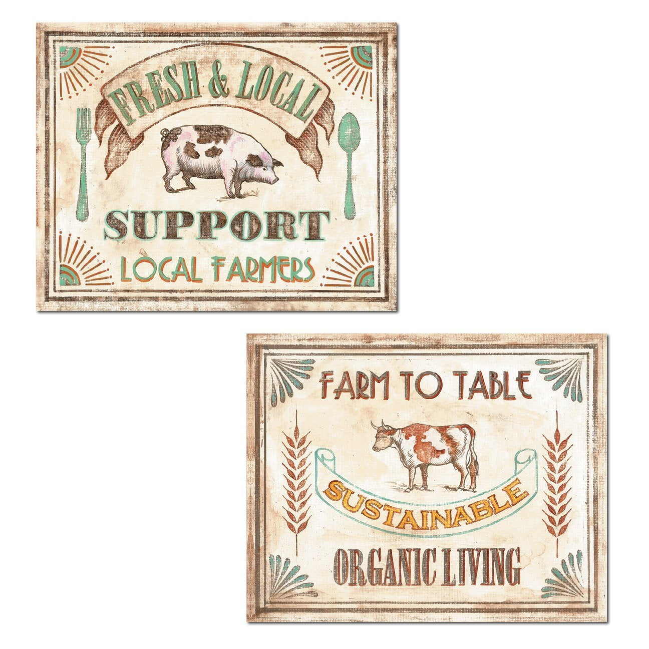 Vintage Farm to Table and Fresh and Local Signs; Country Rustic; Two ...