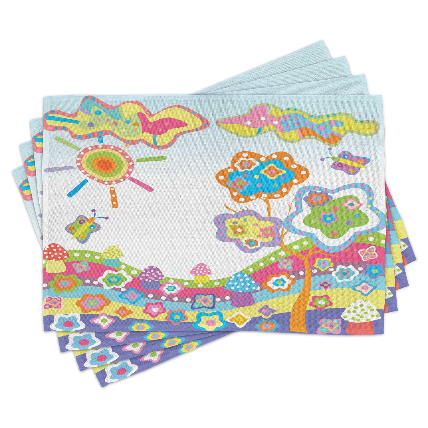 Ambesonne Cartoon Place Mats Set of 4, Drawing Hill, Standard Size ...