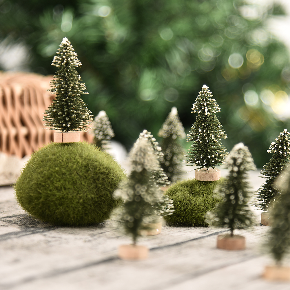 Mini Christmas Tree Mini Sisal Snow Frost Trees with Wooden Base for ...