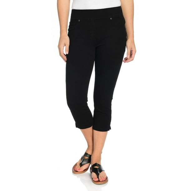 Nygard Slims Luxe Denim Elastic Waist 3 Pocket Notched Hem Capris Capri