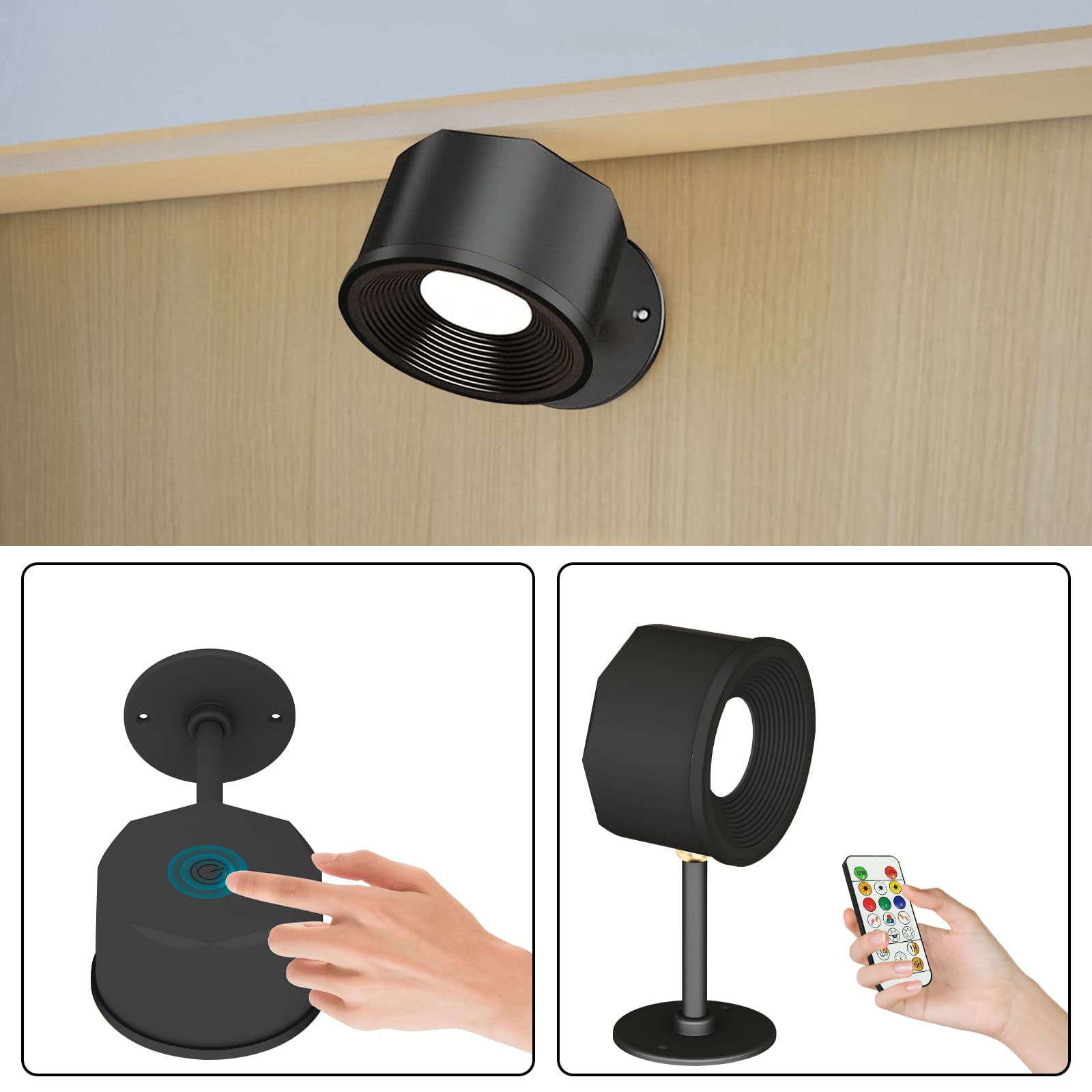 Black Wall Light with Remote Control, for Bedroom Living Room Hallway ...