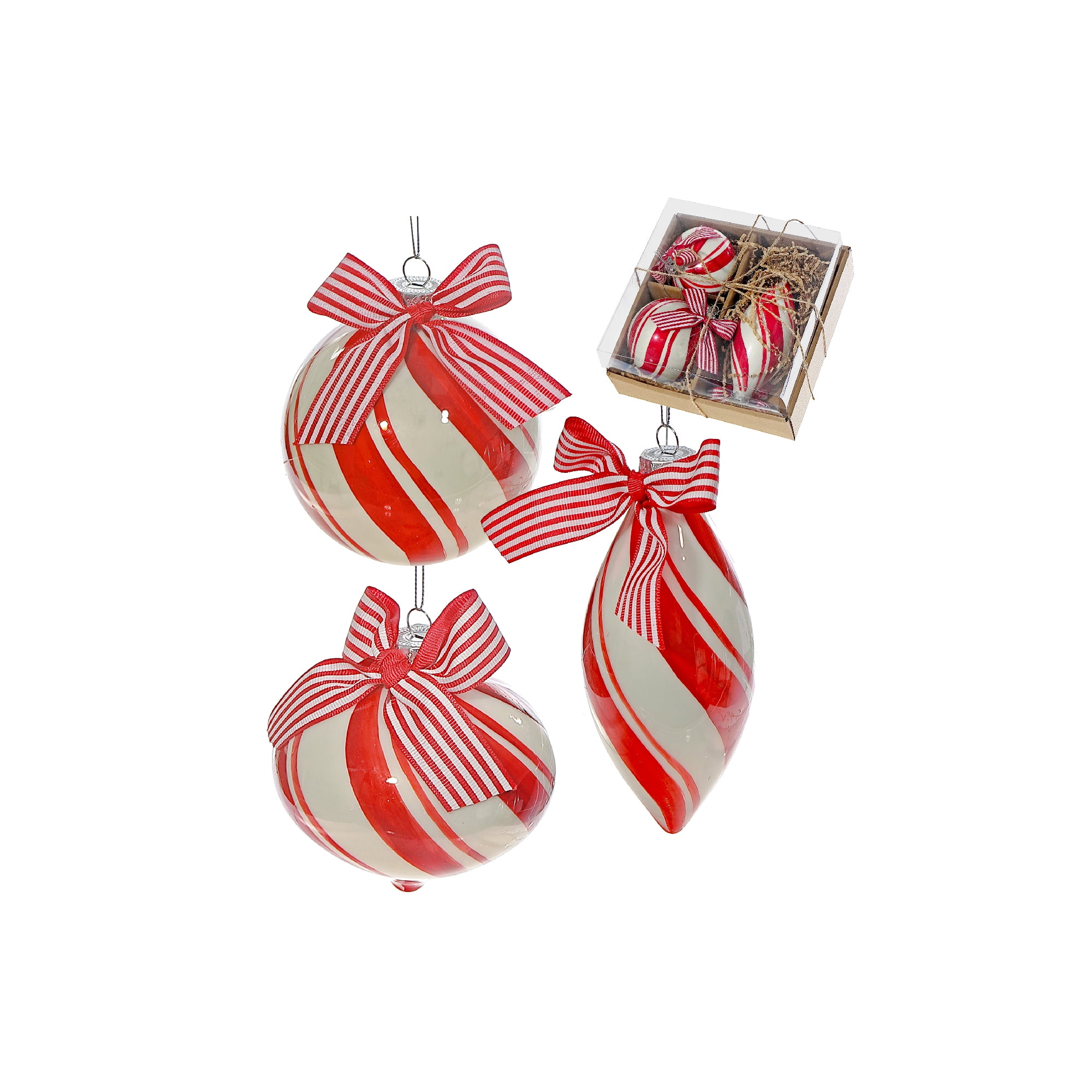 10Cm 3 Pc Glass Ornament In Gift Box (Candy Cane Stripe) - Walmart.ca