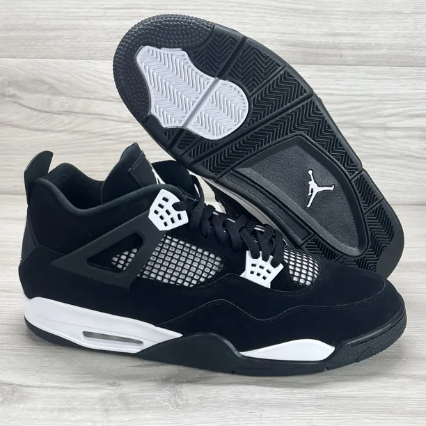 N I-K-E A i r-Jor-dan 4 Retro White Thunder Black Shoes FQ8138-001 Mens ...