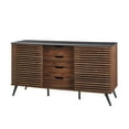 Walker Edison Modern Sliding Slat Door Sideboard, Ebony and Dark Walnut ...