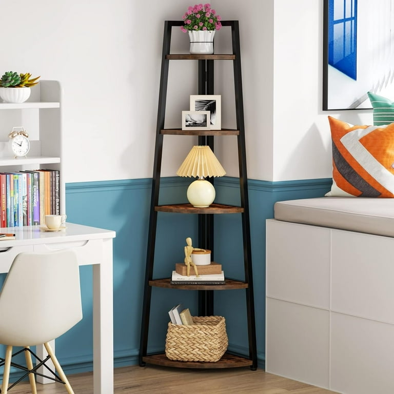 Corner Ladder Bookshelf Living And Home 5 Tier Brown Modern Wooden