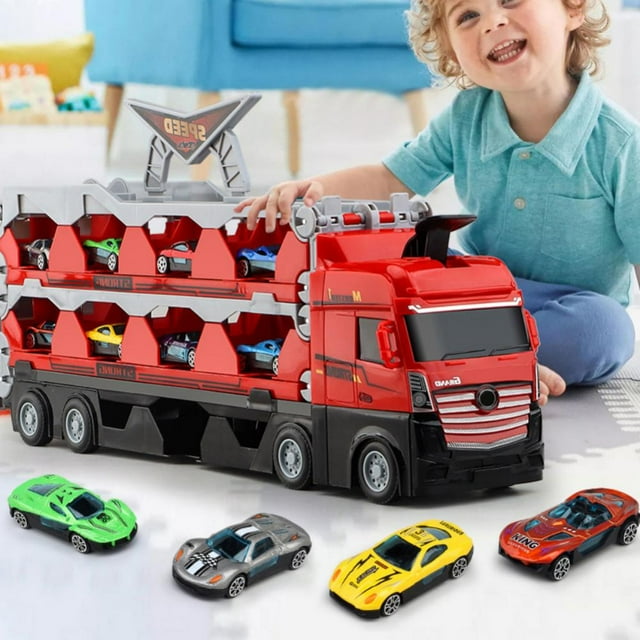 BESLY Toddler Toy Truck Carrier with 24 Die-cast Vehicles Toy Cars and ...