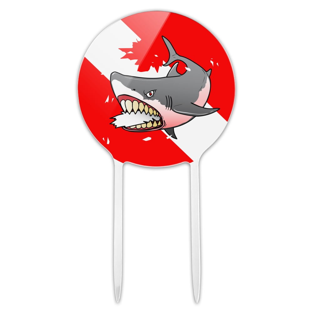 Acrylic Angry Shark Scuba Diving Flag Diver Cake Topper Party ...