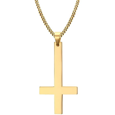 PJ Stainless Steel Upside Down St.Peter's Cross Necklace Inverted Cross ...