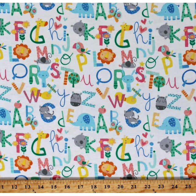 Flannel Alphabet Animals ABCs Learning Kids Children's White Cotton ...