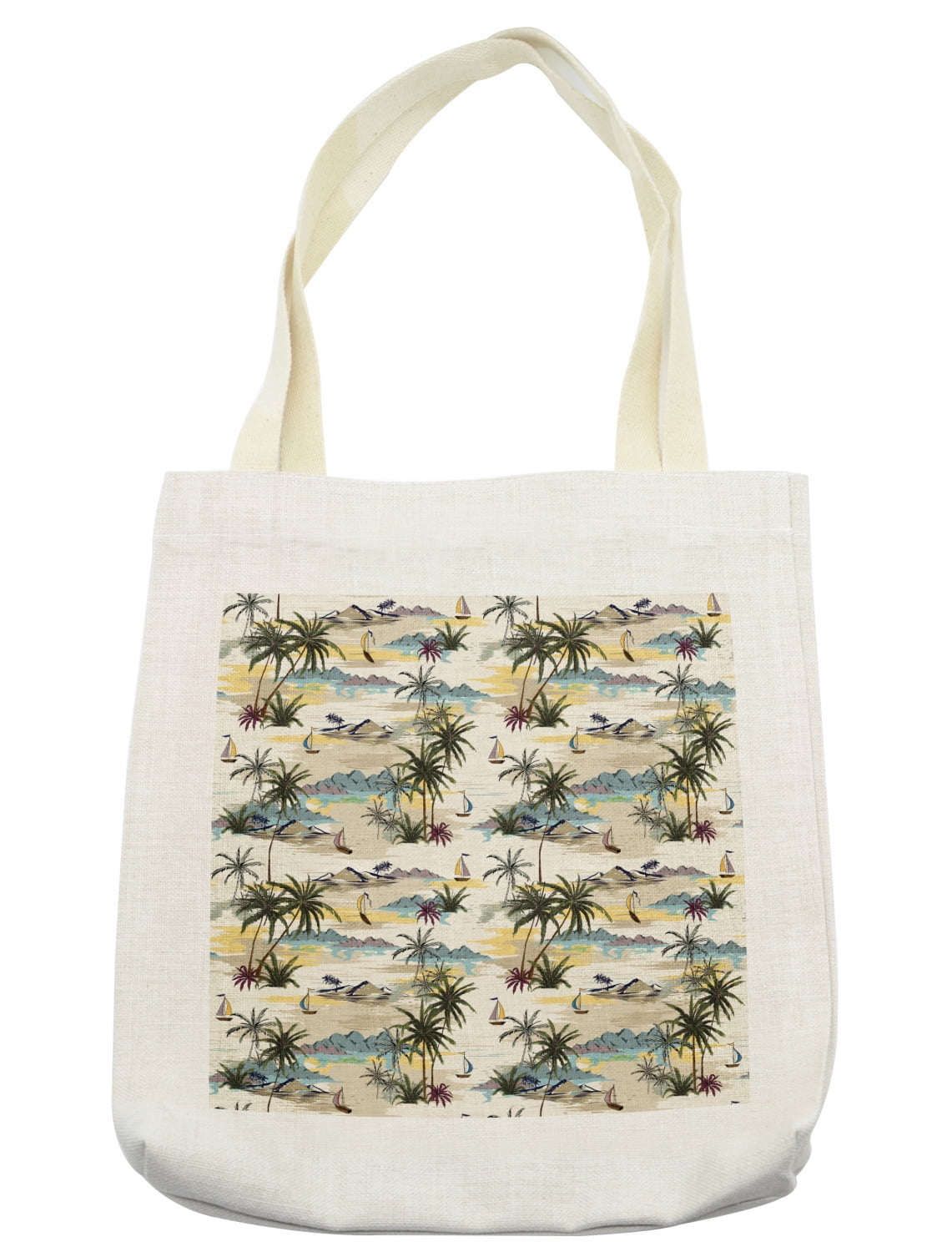 Tropical Tote Bag, Hand Drawn Pastel Hawaiian Scene with Palms Island ...