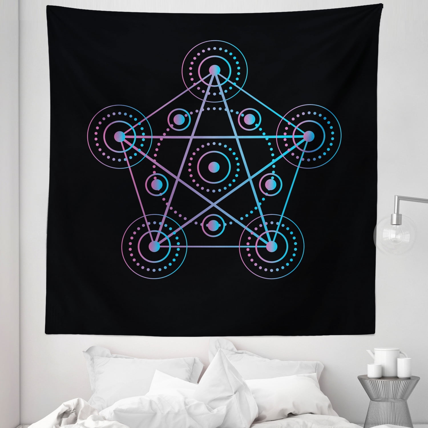 Pentacle Tapestry, Line Art Style Gradient Colorful Elements of ...